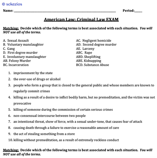 American Law: Criminal Law: UNIT EXAM - Amped Up Learning