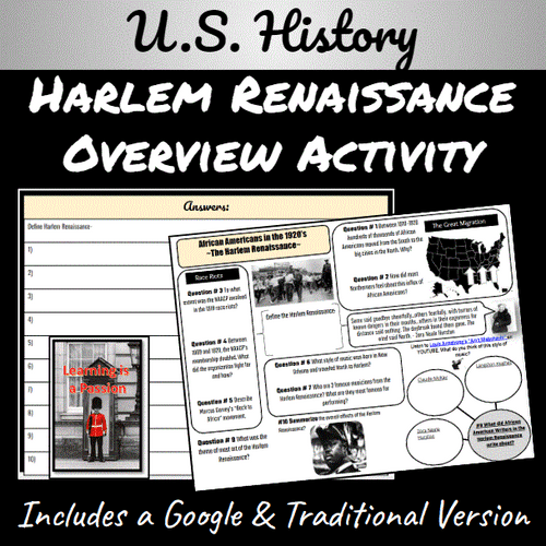 Harlem Renaissance | Life in the 1920's | Overview Activity - Amped Up ...