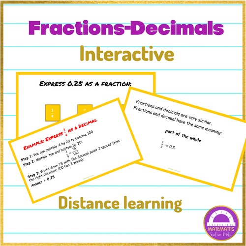Distance learning Fractions Decimals Online lesson Interactive
