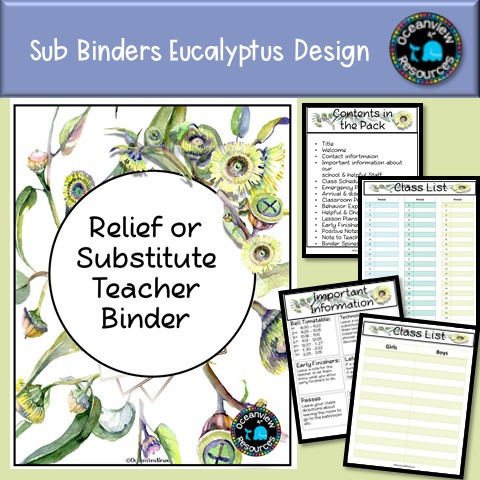 Sub Binder, Relief Teacher Binder - Eucalyptus Design - Amped Up Learning