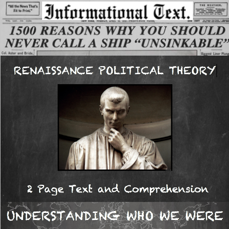 Renaissance Governmental Philosophies Informational Text Worksheet ...
