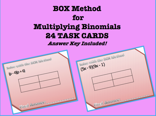 BOX Method for Multiplying Binomials: Task Cards