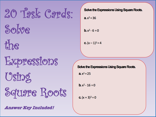 Solve Equations with Square Roots Task Cards - Amped Up Learning