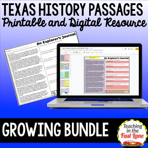 Texas History Passages Growing Bundle {Printable and Digital} Distance ...