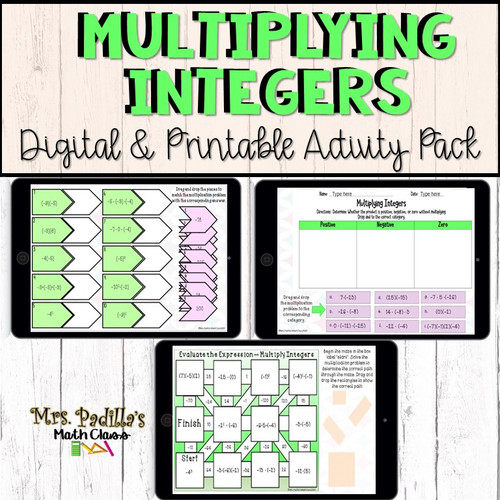 Multiplying Integers Activity Pack