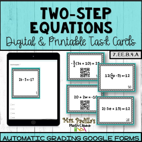Two-step Equations Digital/Printable/QR codes Task Cards - Amped Up ...