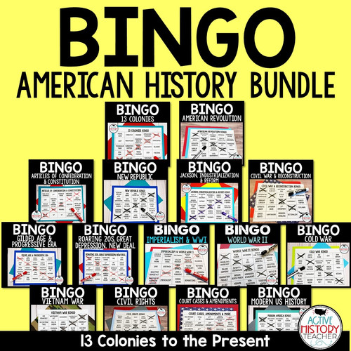 US History Review Game Bundle BINGO 1607 to the Present