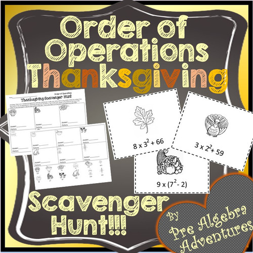 Thanksgiving Order of Operations Scavenger Hunt Activity - Amped Up ...