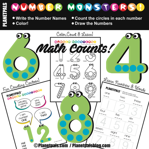 Math Counts Count Color Learn Write Numbers w NUMBER MONSTERS Distance ...
