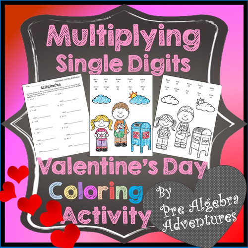 Valentine's Day Multiplying Single Digit Numbers Coloring Activity ...