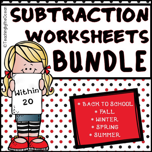 Subtraction to 20 Fact Fluency Worksheets Bundle - Amped Up Learning
