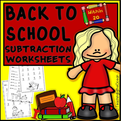 Back to School Subtraction to 20 Fact Fluency Worksheets - Amped Up ...