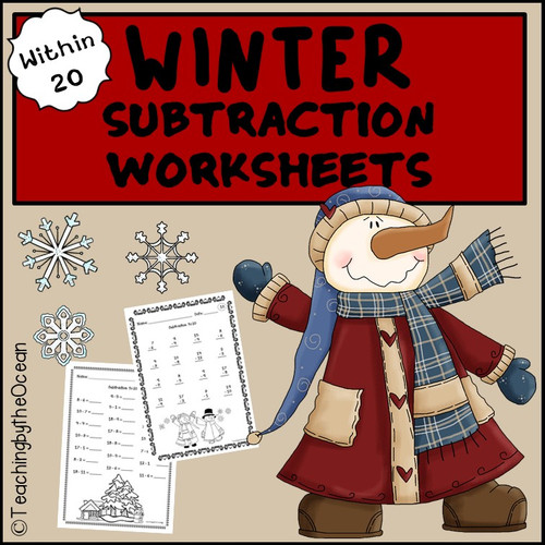 Winter / Christmas Subtraction to 20 Fact Fluency Worksheets - Amped Up ...