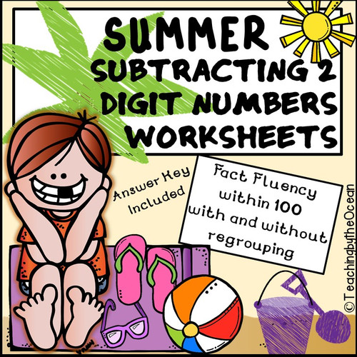 Subtracting 2 Digit Numbers Worksheets – Summer Themed - Amped Up Learning