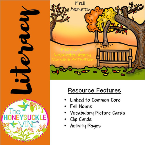 Fall Nouns Picture Vocabulary Set with Cards & Activities