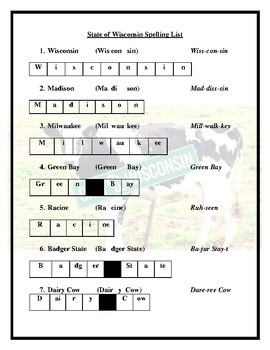 State of Wisconsin Spelling List - Amped Up Learning