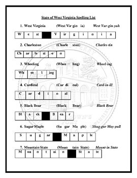 State of West Virginia Spelling List - Amped Up Learning