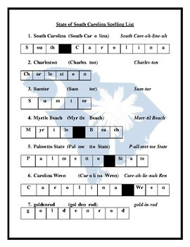 State of South Carolina Spelling List - Amped Up Learning