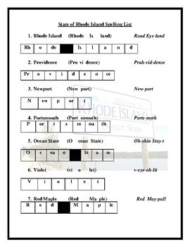 State of Rhode Island Spelling List - Amped Up Learning
