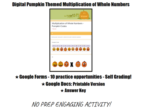 Digital Pumpkin Themed Multiplication of Whole Numbers Activity - Amped ...