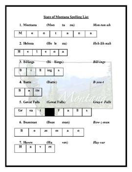 State of Montana Spelling List - Amped Up Learning