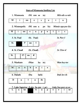 State of Minnesota Spelling List - Amped Up Learning