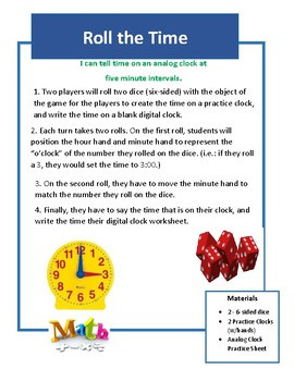 Roll the Time Math Game - Amped Up Learning