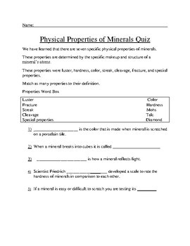 Physical Properties of Minerals Quiz - Amped Up Learning