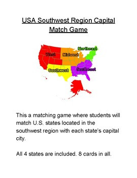 USA Southwest Region State Capital Match Game - Amped Up Learning