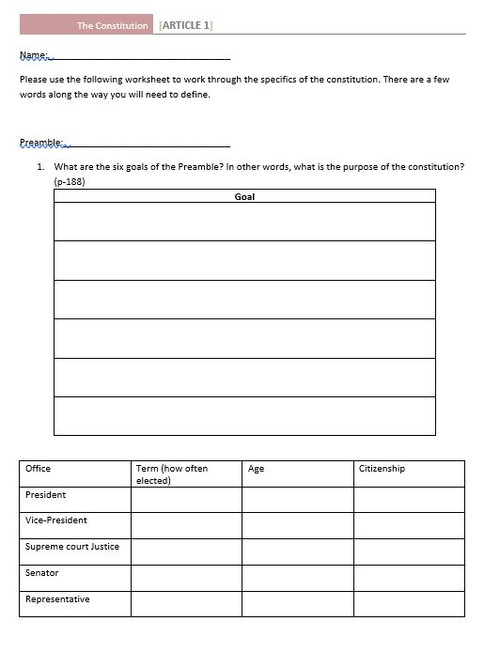 US Constitution Article 1 WS - Amped Up Learning