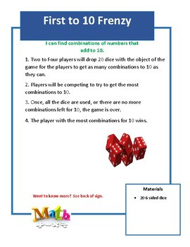 First to 10 Frenzy Math Game - Amped Up Learning