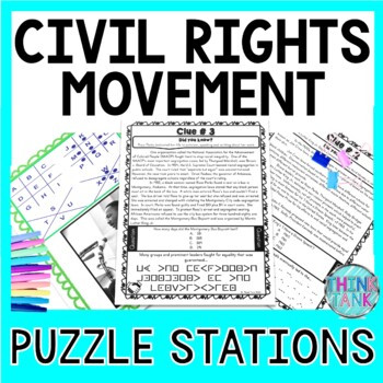 Civil Rights Movement PUZZLE STATIONS: Black History, Rosa Parks, MLK