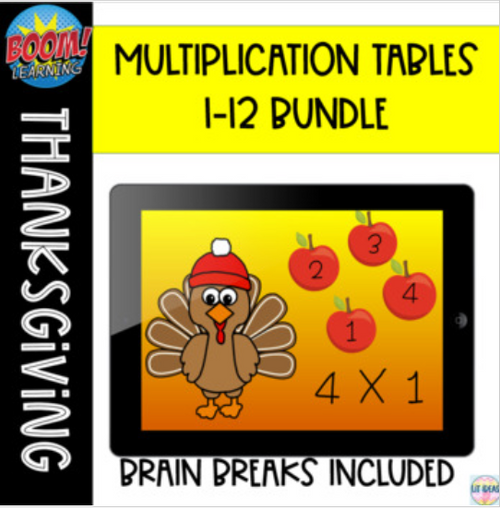 Fall Multiplication Tables 1-12 Boom Cards