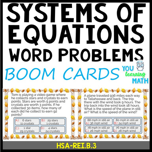 Systems of Equations Word Problems: Digital BOOM Cards - 15 Problems ...