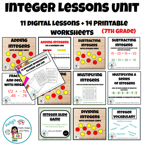 Integers Unit - 11 Digital Lessons plus 14 printable worksheets - Amped ...