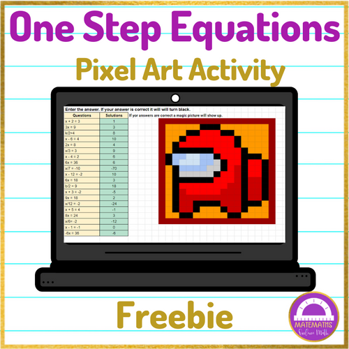 Solving One Step Equations Pixel Art Activity FREEBIE - Amped Up Learning