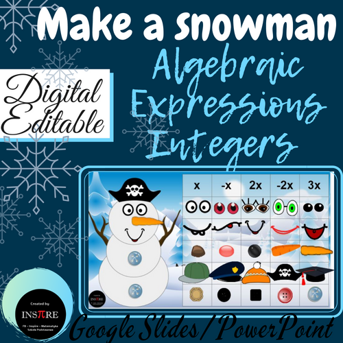 Make a snowman Integers & Algebraic Expressions DIGITAL ACTIVITY Winter ...