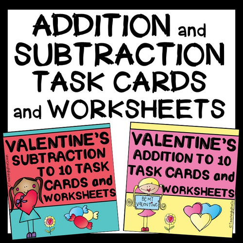 Addition and Subtraction to 10 Task Cards and NO PREP Worksheets ...
