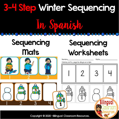 3-4 Step Winter Sequencing in Spanish-Secuencias con dibujos (Invierno ...