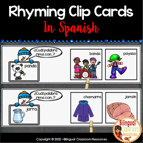 Rhyming Clip Cards- Tarjetas de rimas - Amped Up Learning
