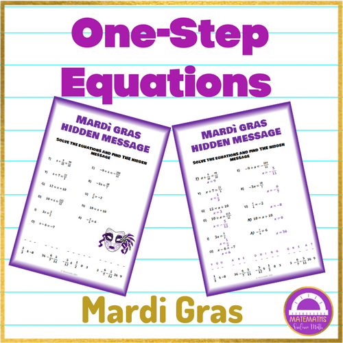 Mardi gras Algebra One Step Equations Activity - Amped Up Learning