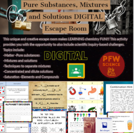 Pure Substances, Solutions, and Mixtures DIGITAL Escape Room Science ...