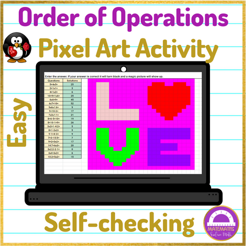 Valentine's Day Order of Operations Easy Pixel Art Activity Google ...