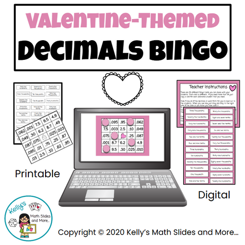 Valentine's Day Decimals Bingo - Digital