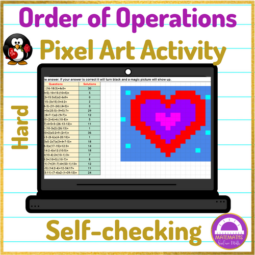 Valentine's Day Order of Operations Hard Pixel Art Activity Google ...