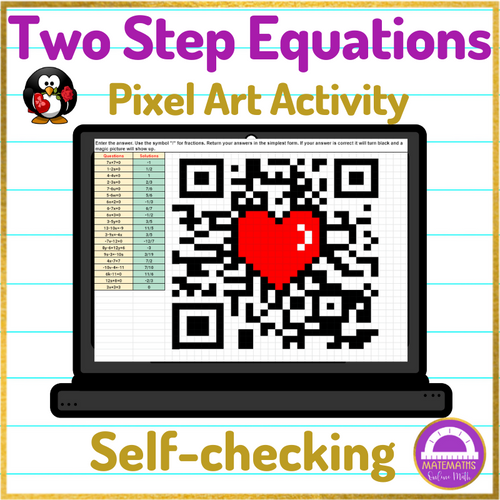 Valentine's Day Solving Two Step Equations Pixel Art Activity Google Sheets