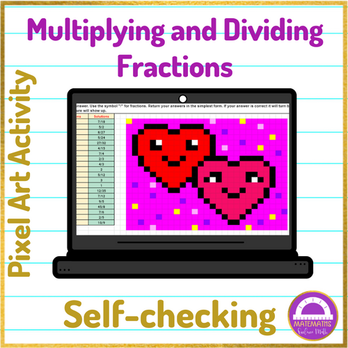 Valentine's Day Multiplying and Dividing Fractions Pixel Art Activity