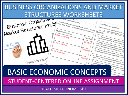Business Organizations and Market Structures Worksheet Distance ...