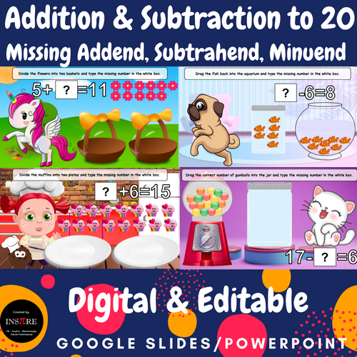 Missing Addends, Subtrahend, Minuend Addition Subtraction to 20 DIGITAL ...