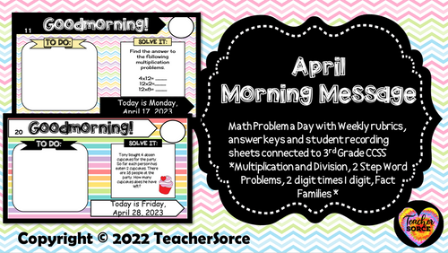 Math Problem a Day Third Grade March Editable Morning Message Solve It